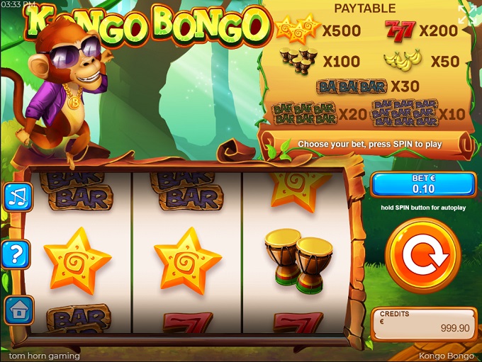 Play Kongo Bongo Video Slot from Tom Horn Gaming for Free