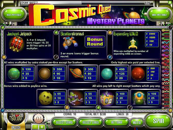 Play Cosmic Quest II Video Slot from Rival for Free
